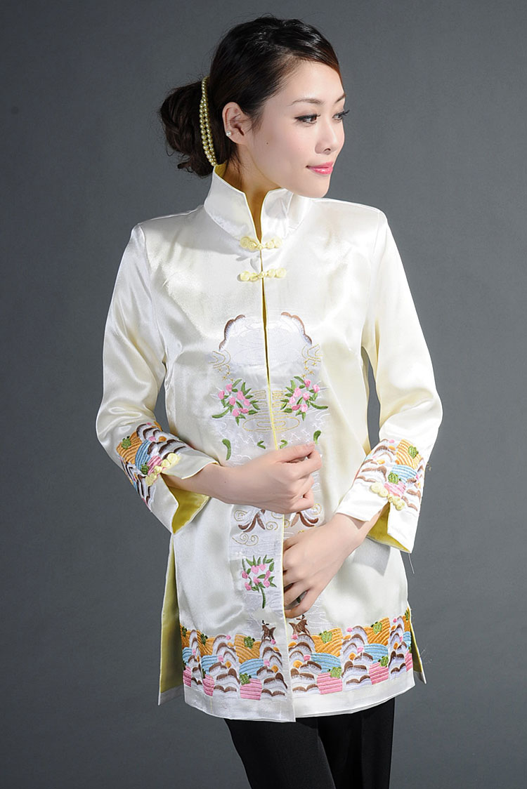Ivory silk brocade with embroidery Chinese Clothes CCJ107 - Custom-made ...